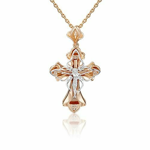 Крестик, комбинированное золото, 585 проба, родирование