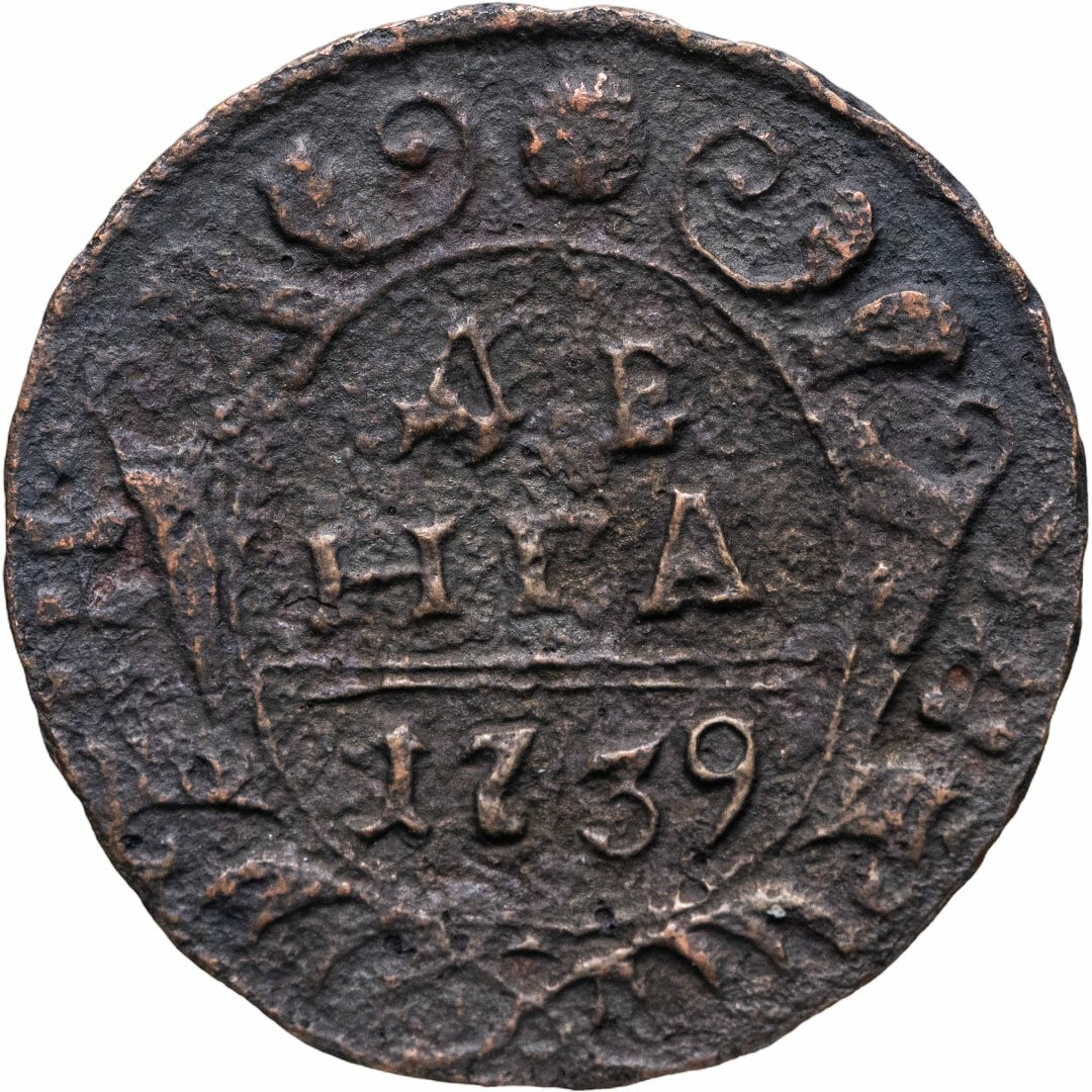 Денга 1739 розетка из шести лепестков, Медь, в сохранности F-VF