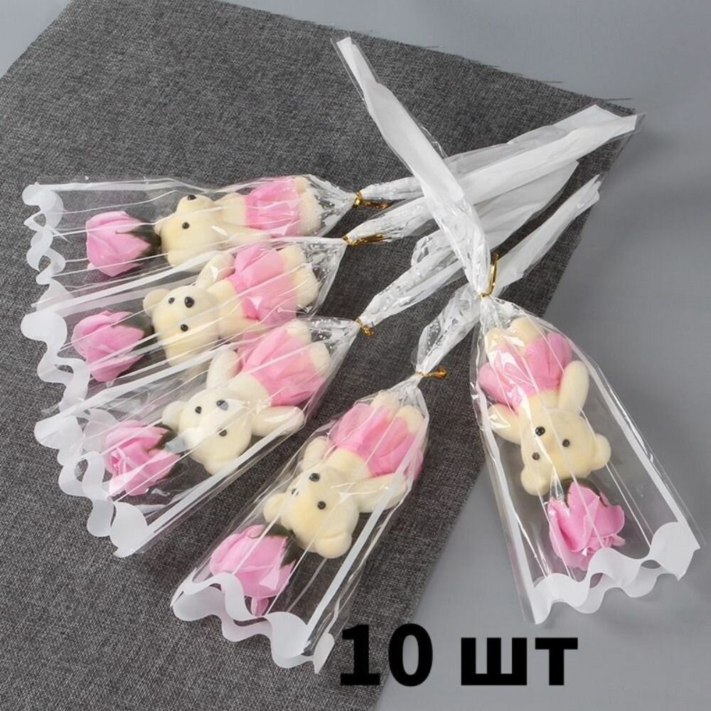 Букет из 1 мыльных роз с и мишкой. Подарочный набор для девушки