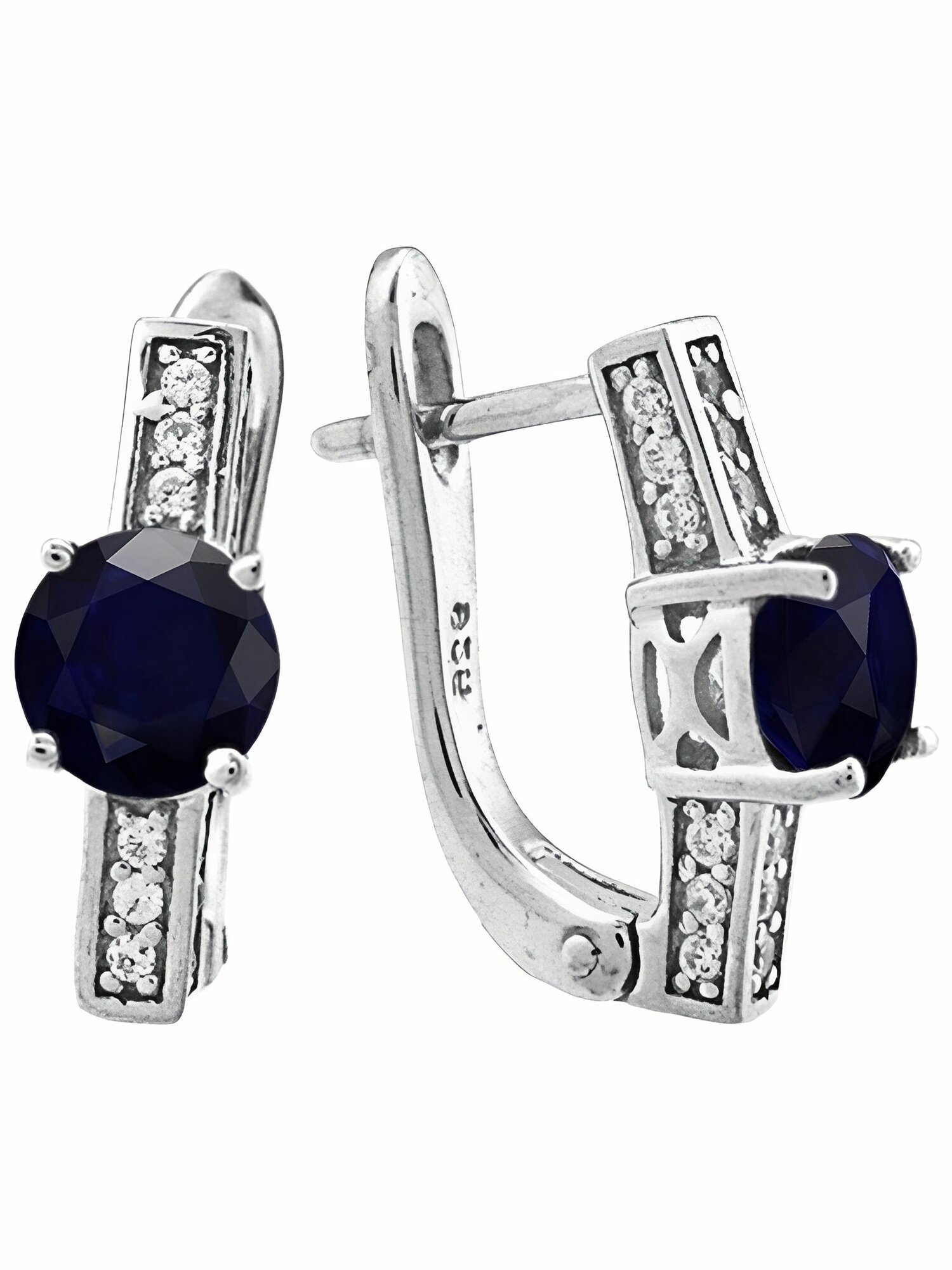 Серьги, серебро, 925 проба, родирование, сапфир, фианит