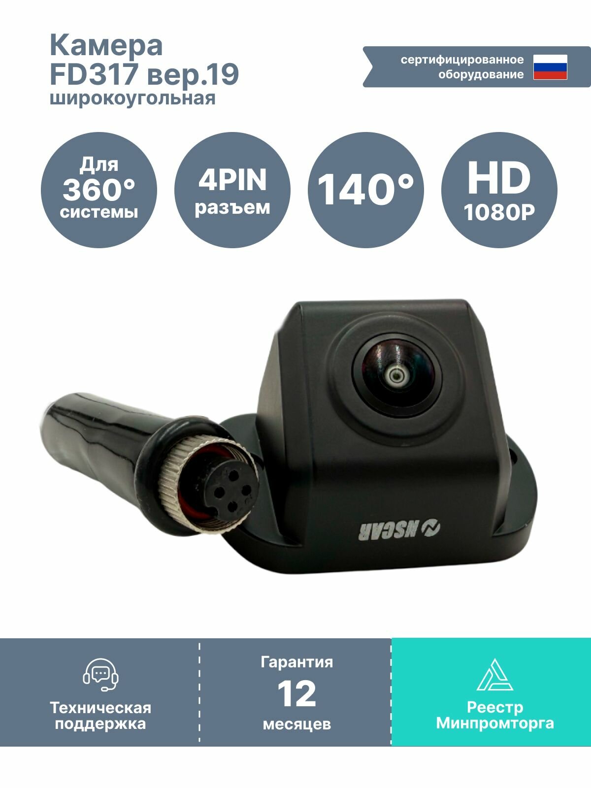 Автомобильная камера NSCAR FD317 ver. 19 широкоугольная, для систем кругового обзора