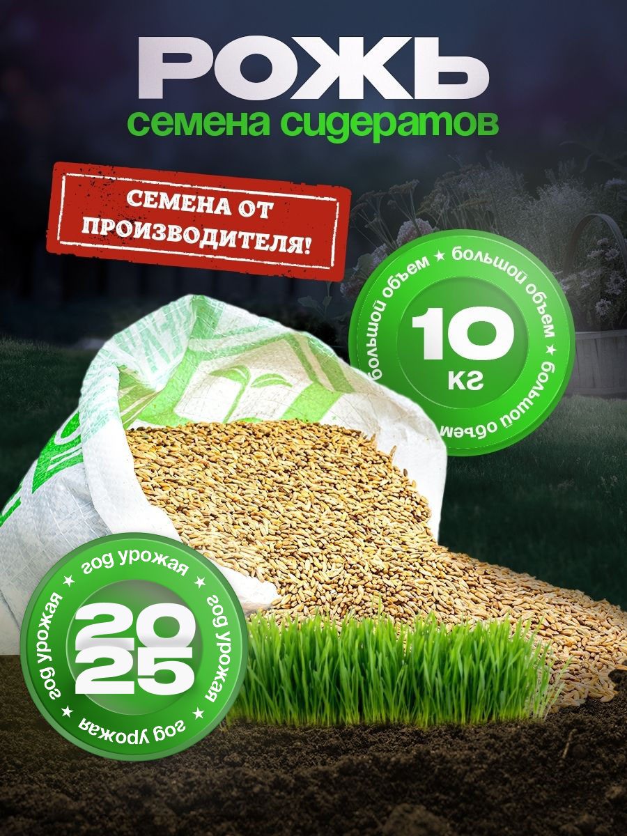 Семена Зеленый Уголок Рожь озимая, сидерат, морозостойкая, 10кг