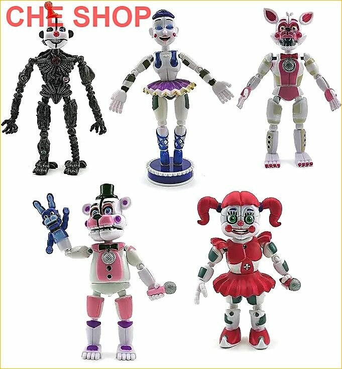 Подвижная фигурка Аниматроник Пять ночей у Фредди Funtime Freddy Bear, Circus Baby, Ennard, Ballora, Funtime Foxy Five Nights at Freddy's (FNAF)(разборные, подсветка, пакет, Комплект из 5 шт.)