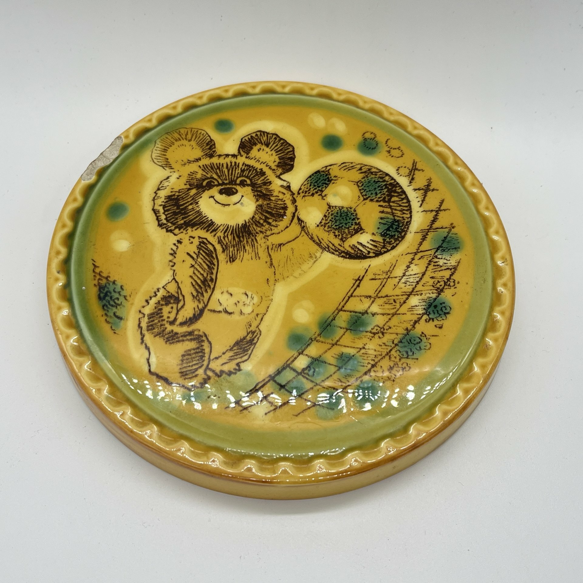 Панно настенное "Олимпийский Мишка" тяжелая атлетика, фаянс, деколь