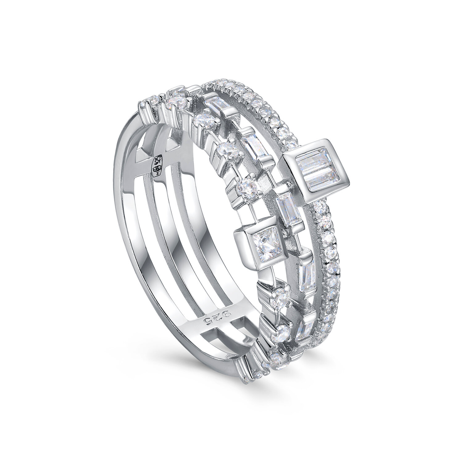 Кольцо тонкое, серебро, 925 проба, фианит