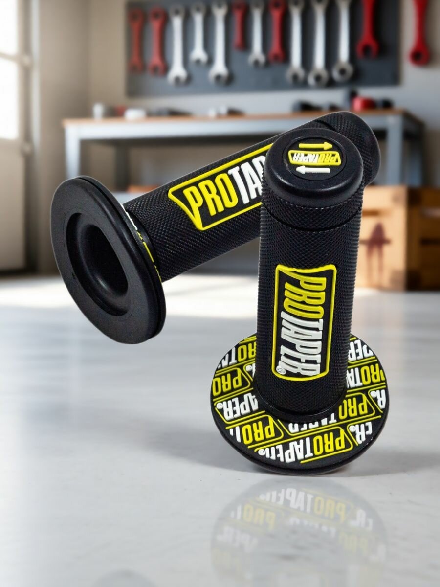 Грипсы руля резиновые питбайк (пара) черные/желтые PRO-TAPER