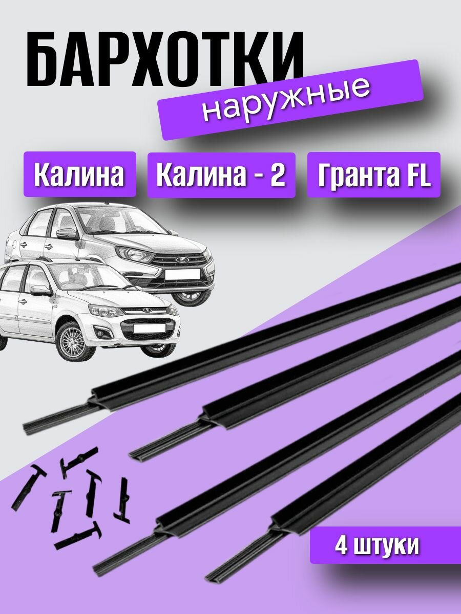 Бархотки (уплотнитель стекла двери) наружные для а/м Калина, Калина 2, Гранта ФЛ / AD Plastik