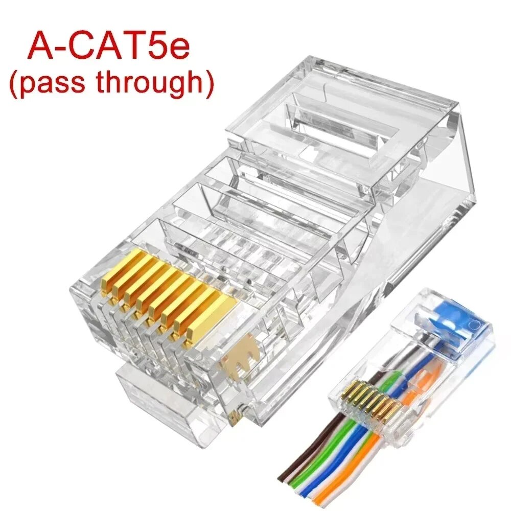 Проходные разъемы RJ45 CAT6 8P8C позолоченные 5PCS, CAT5e(pass through)