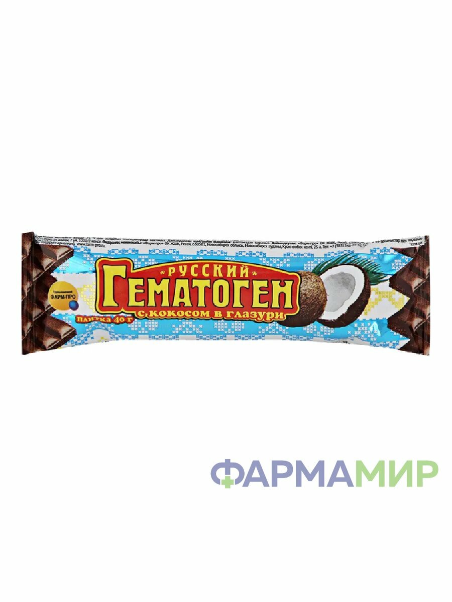 Гематоген Русский с кокосом в глазури 40 гр плитка