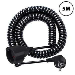 HITRENDS Удлинитель с пружинным кабелем, 1 евророзетка (чёрный), 250V 13A, 3250W, кабель 5м, защита от перегрузки, огнестойкий