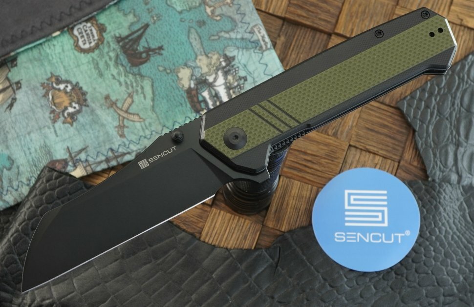 Складной нож Sencut Draxor, сталь 9Cr18MoV, рукоять черно-зеленый G-10