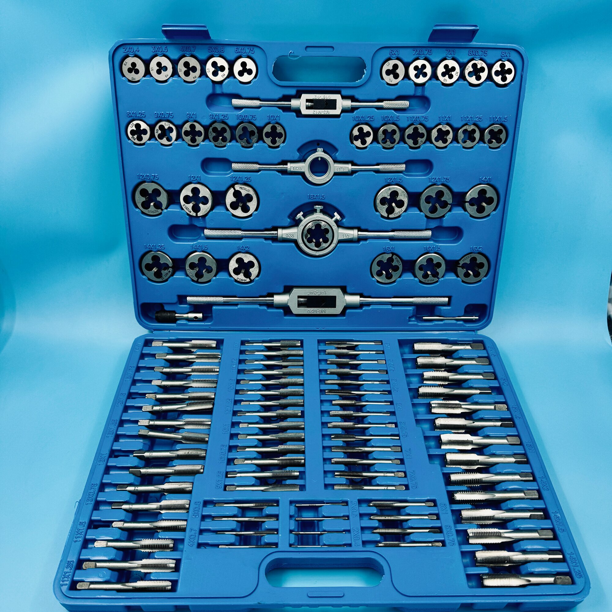 Набор метчиков и плашек 110 предметов, профессиональный комплект для нарезывания резьбы в кейсе