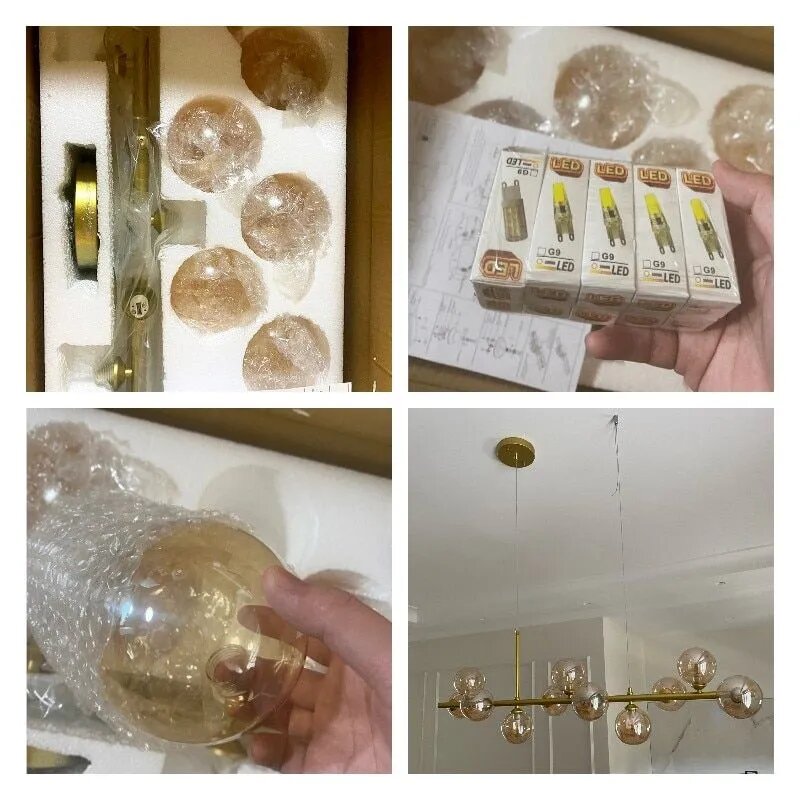 Люстра, LED, G9, 9 ламп, стеклянный шар, современный стиль, для столовой, гостиной, кухни, офиса, 65 см — фото 1