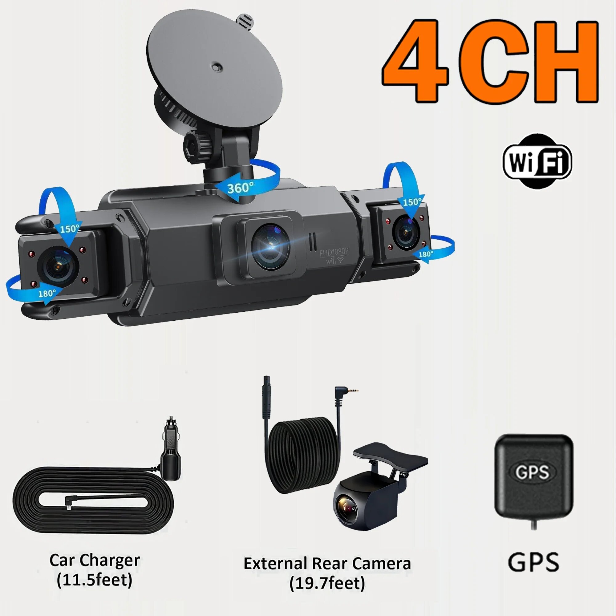 4-канальный GPS-регистратор, автомобильная камера, черный ящик с Wi-Fi, 4Ch DVR, With 64G SD Card