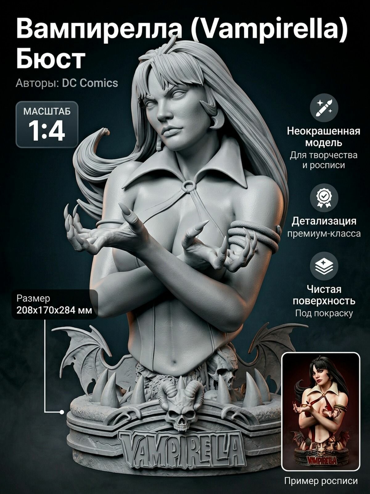 Сборная модель Vampirella (DC Comics), бюст, 284мм, 1/4 для покраски