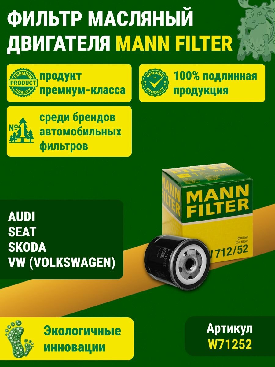 Фильтр масляный двигателя MANN (W71252)