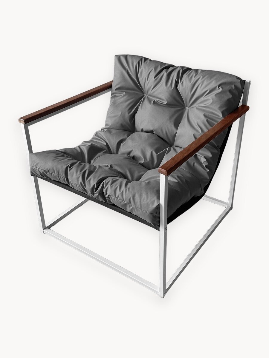 Кресло лофт мягкое удобное для отдыха, уличное, на балкон, на веранду, во двор, в баню, Комфи ++ оксфорд серый