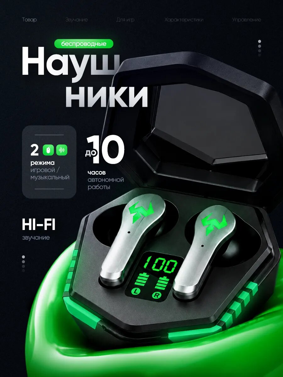 Наушники беспроводные игровые с шумоподавлением