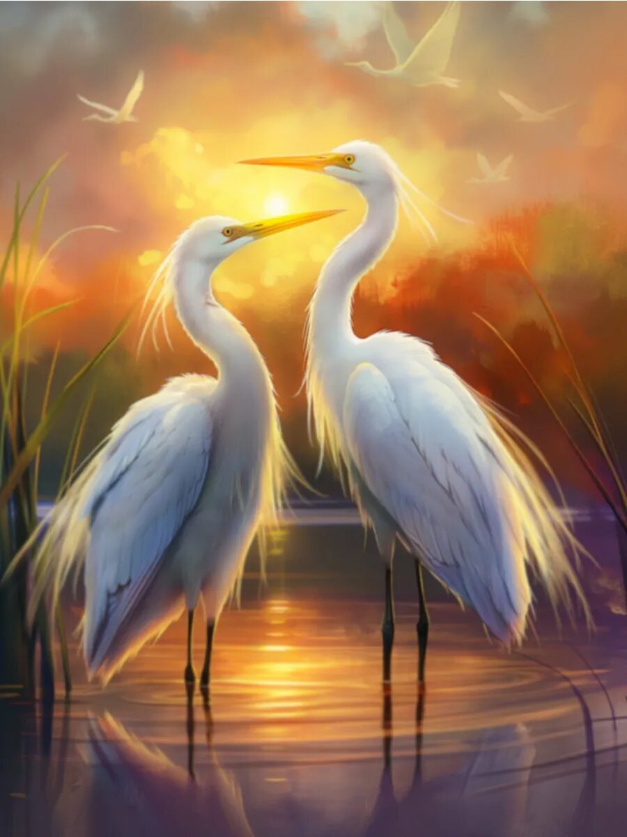 Картина по номерам любовь журавлей 40х50