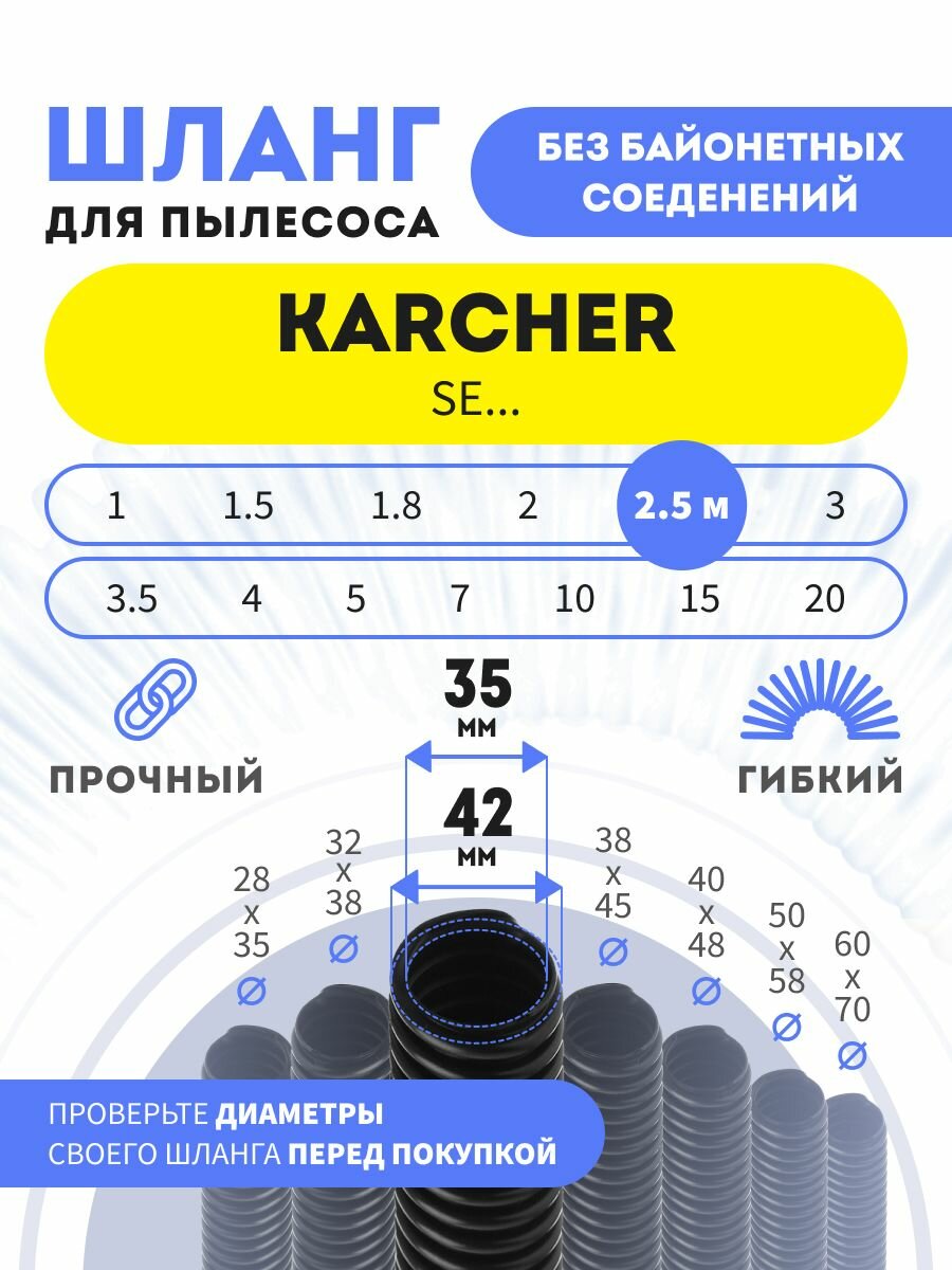 Шланг гибкий для пылесосов Karcher серий SE 2.5 м