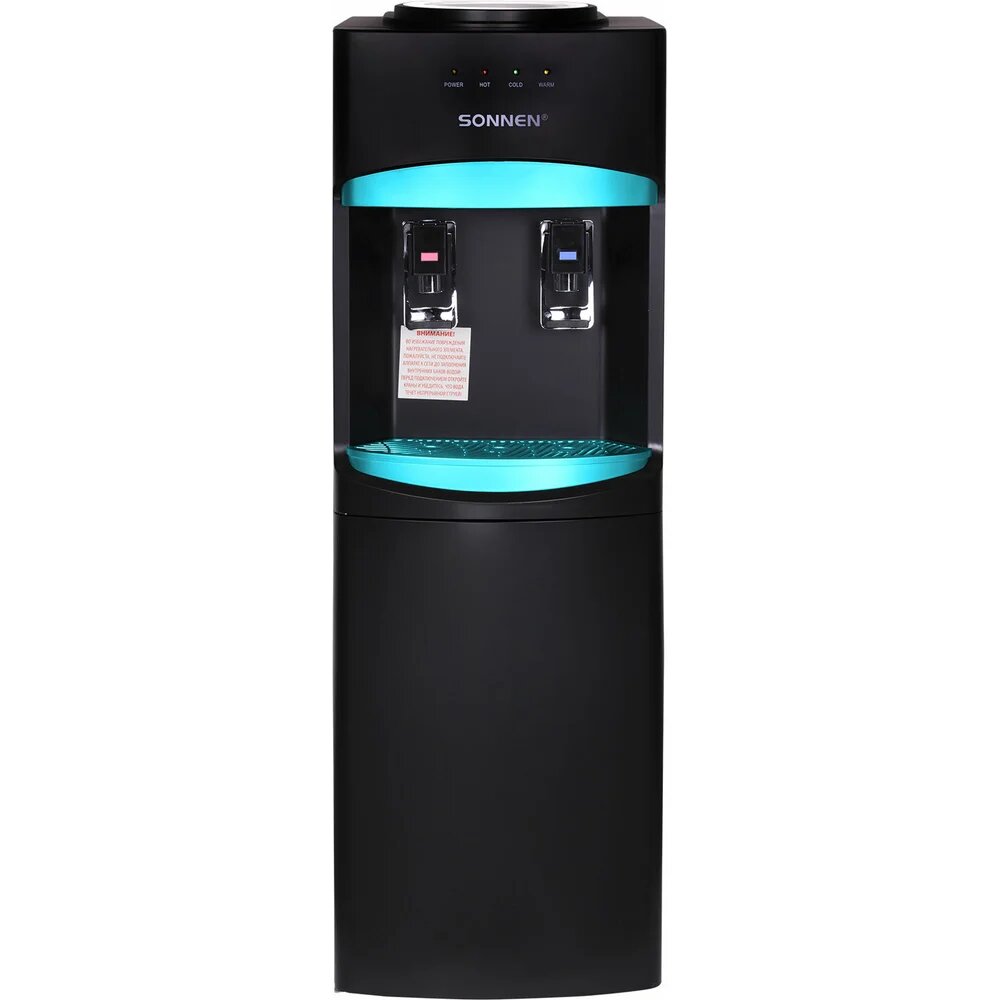 Кулер для воды SONNEN Fsc-02w Turbo напольный, турбонагрев/охлаждение компрессорное, шкаф, 2 крана, черный 456171