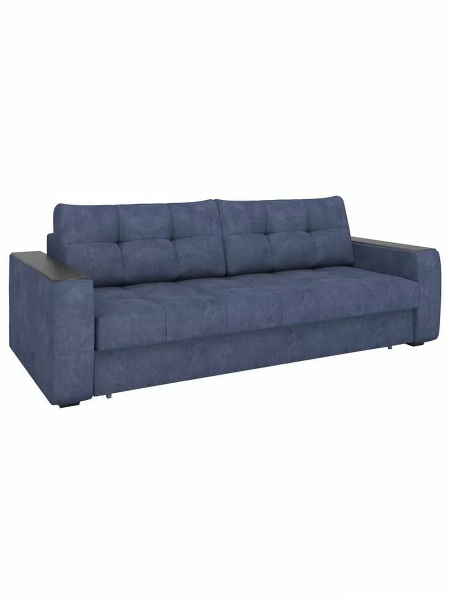 Диван кровать прямой Премьер независимый пружинный блок, раскладной, тик-так, со съемными подушками, 152х202 см спальное место, Синий, велюр