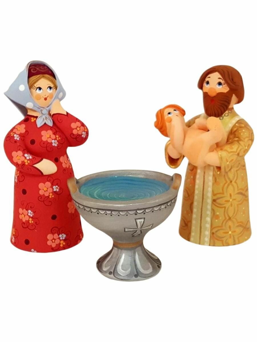 Крещение ребенка, Ковровская глиняная игрушка, ручная авторская работа