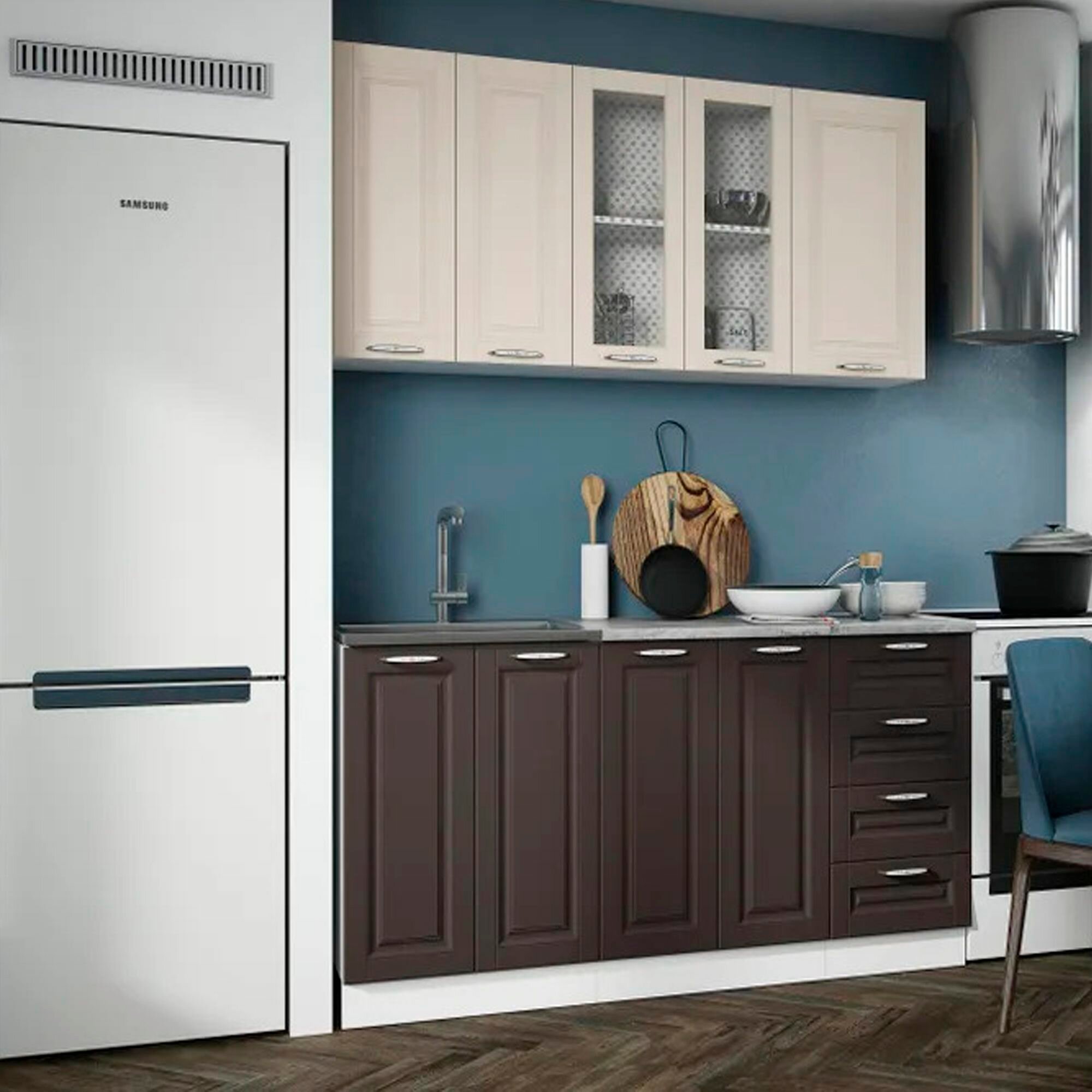 Кухня Вита Шато 1600х600 крем / Шато арабика, для кухни, для дома, с полками и выдвижными ящиками