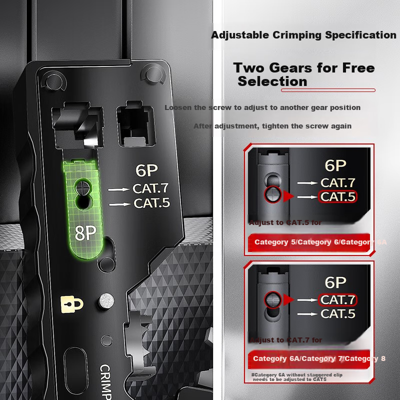 AMPCOM 7-in-1 Network Cable Crimping Tool for AMP 5/6/7/8 Class Shielded Crystal Head, 4-in-1 Stripping, Cutting, and Pressing Tool for 8P6P Network Cable AR728YE