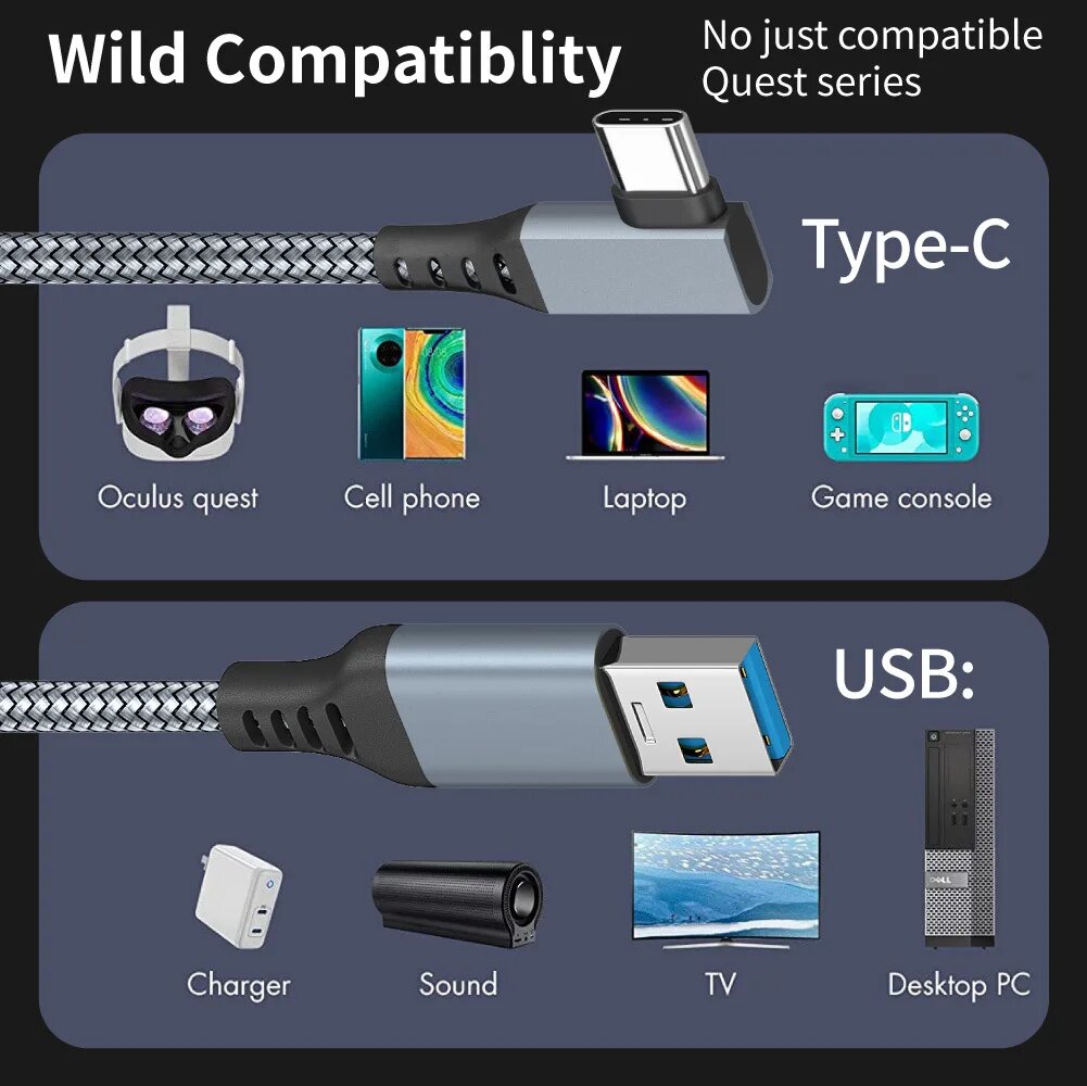 Кабель для Oculus Quest 3/2/1 USB 3.1 - Type C — фото 1