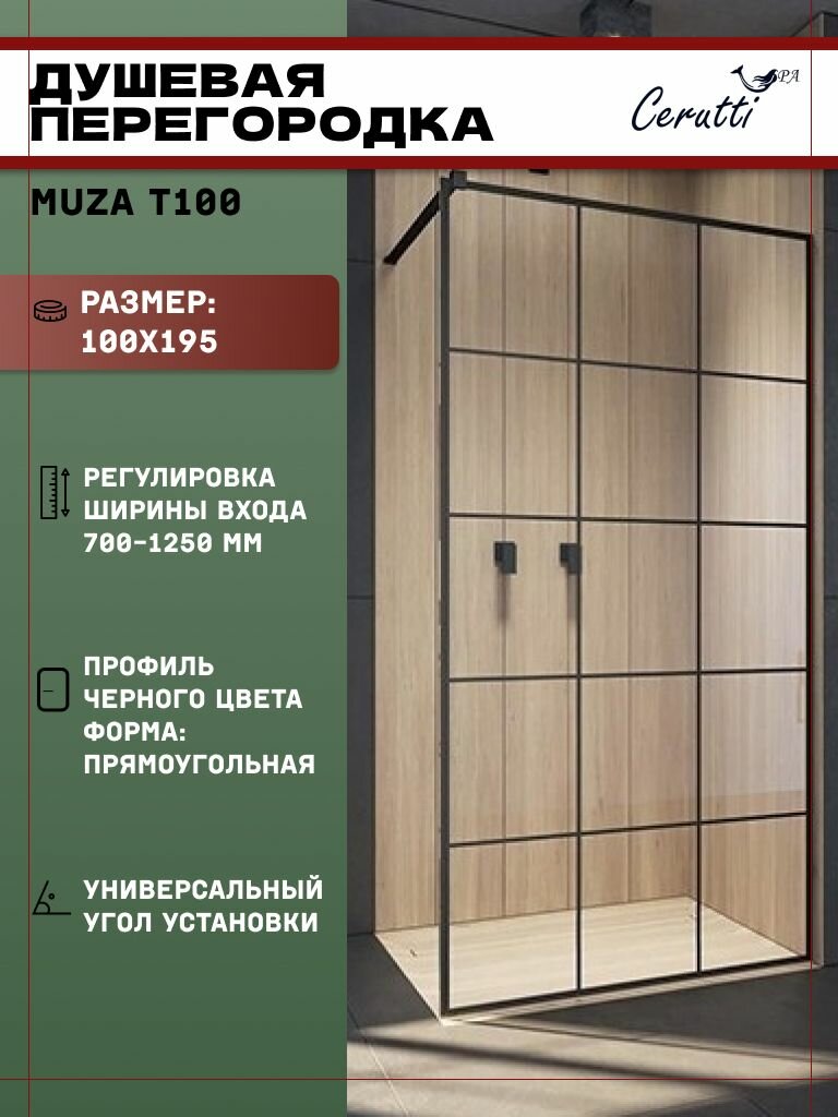 Душевая перегородка Ceruttispa MUZA T100 (100x195) стекло узорчатое