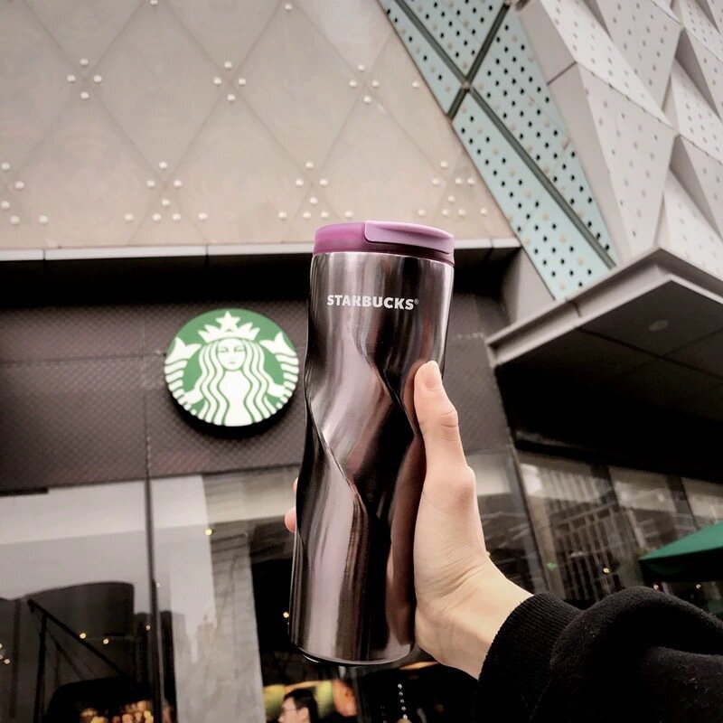 Термокружка "Starbucks Spiral", металл, нескользящее дно, отверстие для питья, фиолетовая, 473 мл
