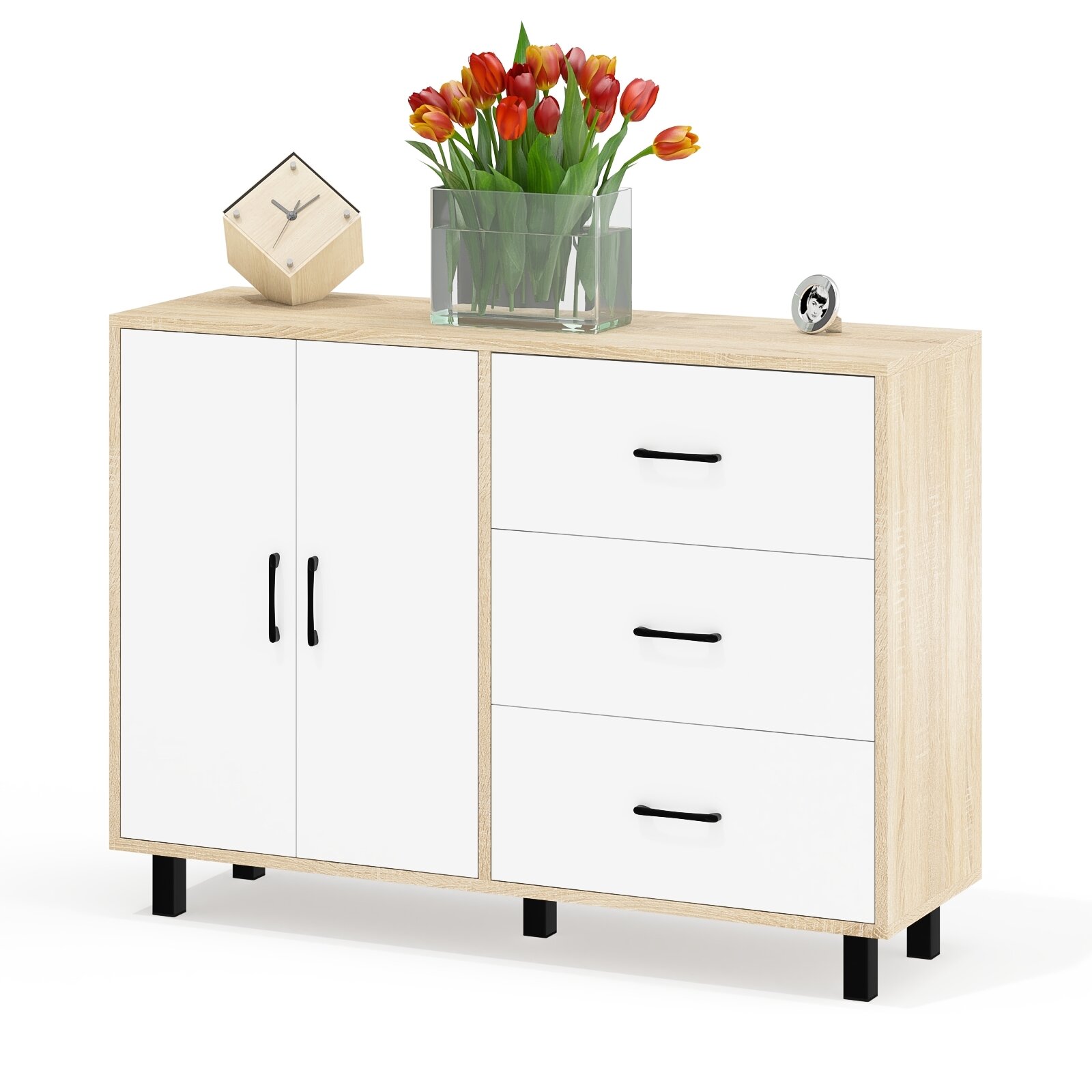 Комод-тумба две дверки и три ящика РВК 123-1204, дуб сонома/белый, 120,4х37,4х87 см.