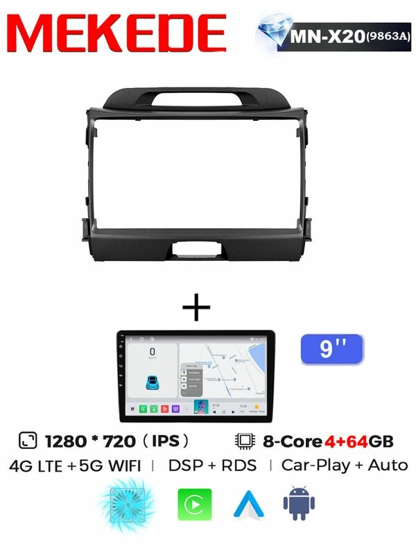Магнитола 9" Mekede MN X20 Pro 4/64 Gb Kia Sportage 3 SL 2010-2016 (A) carplay