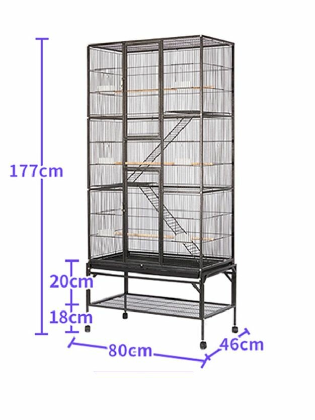 Клетка для крупных птиц, Металлическая клетка 80x46x177см с поддоном, расстояние между прутьями 10 мм просторная и безопасная