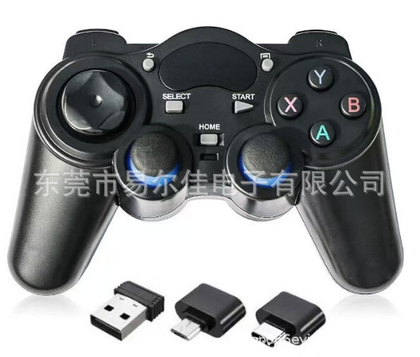 Беспроводной геймпад 2.4G для Android TV/ПК/Телефона/Steam - Черный, порты USB/Type-C/Micro, с картонной коробкой