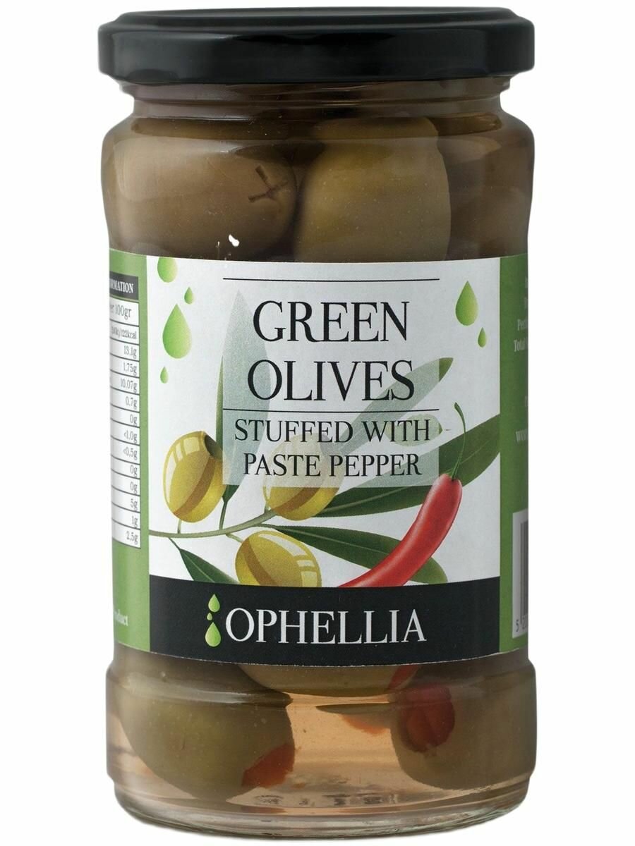 Зеленые оливки, фаршированные пастой из перца