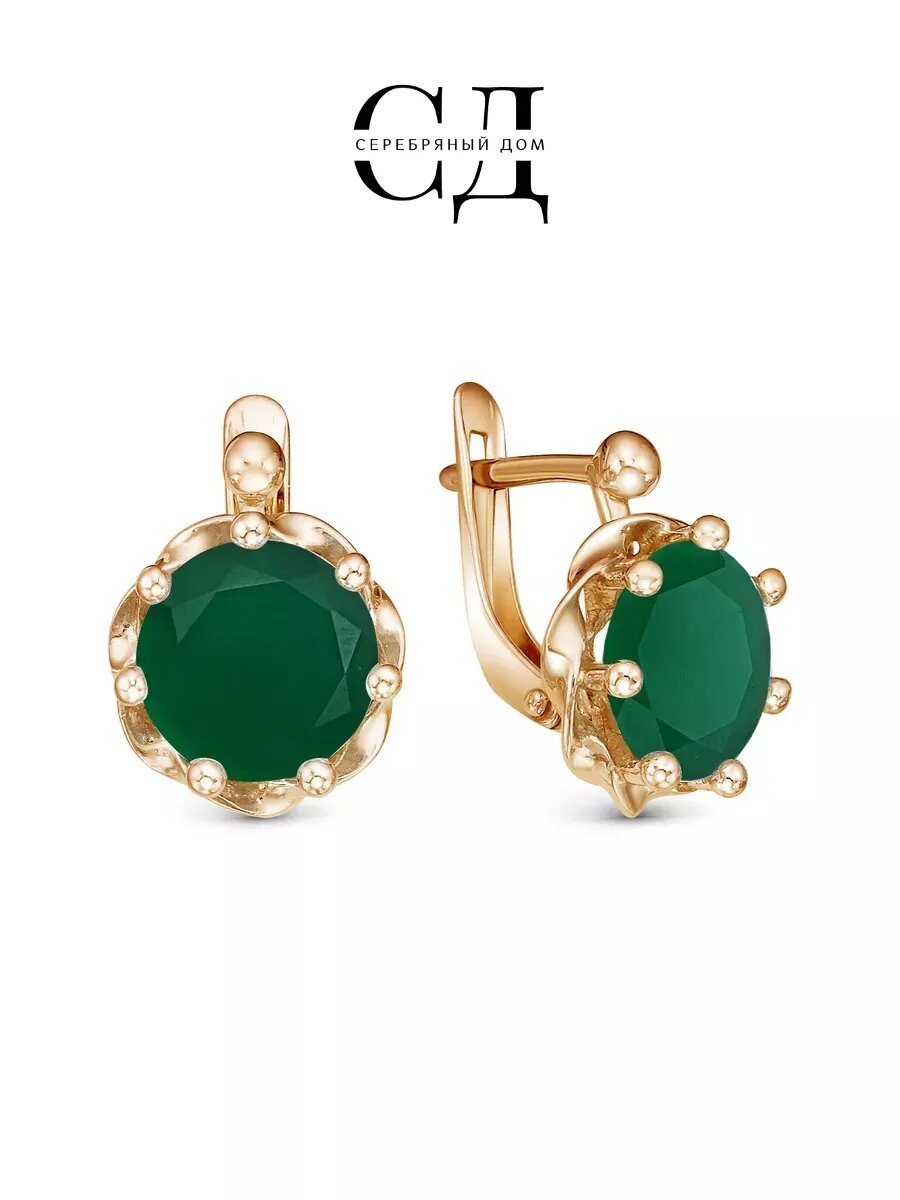 Серьги, серебро, 925, 585 проба, золочение, агат