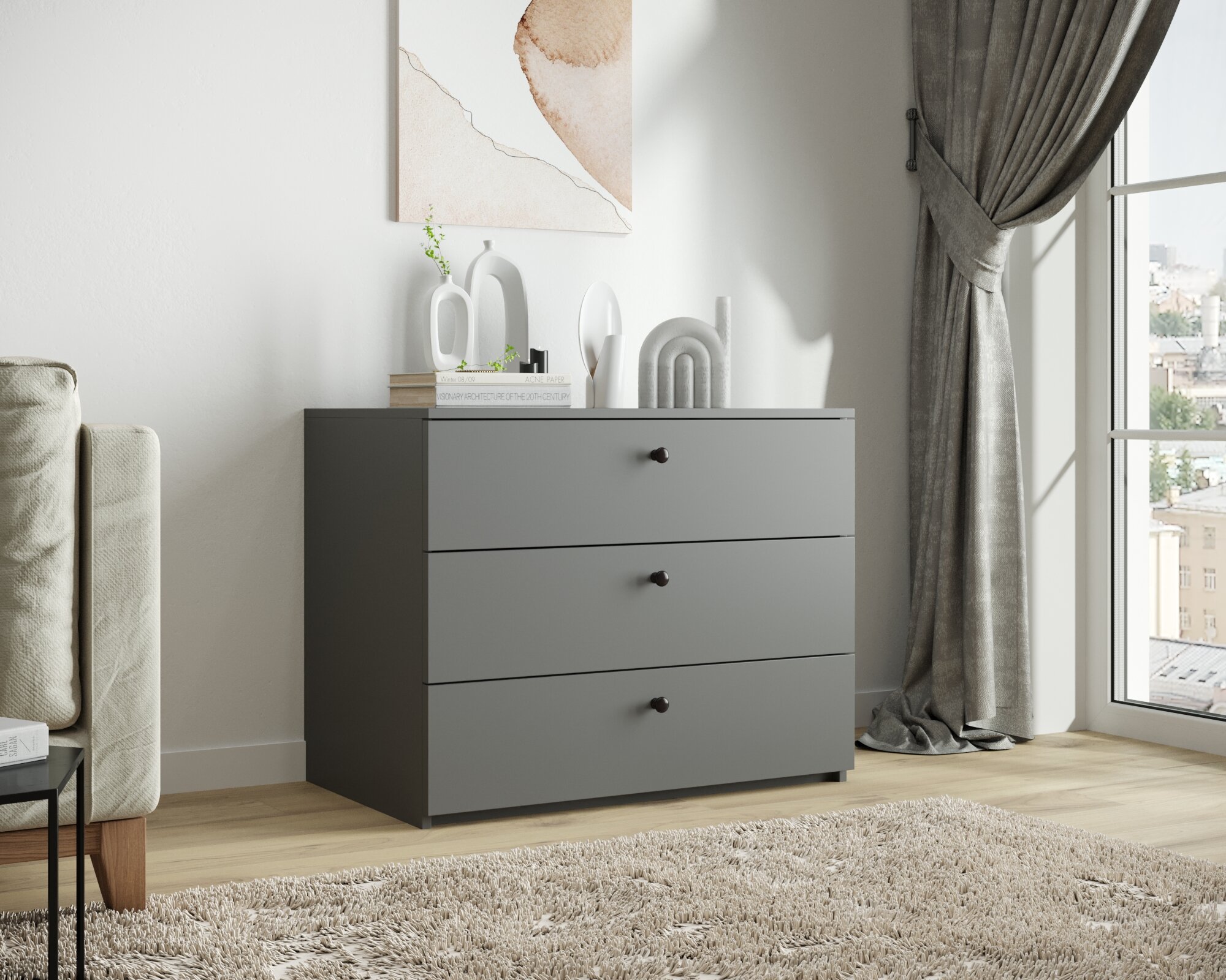 Комод с выдвижными ящиками Мебель на Руси "Ричи 2" 80х640х50 Серый графит