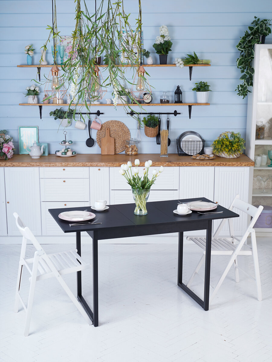 Стол кухонный обеденный раздвижной Домати, черный лофт, 100/130х60х75 см.