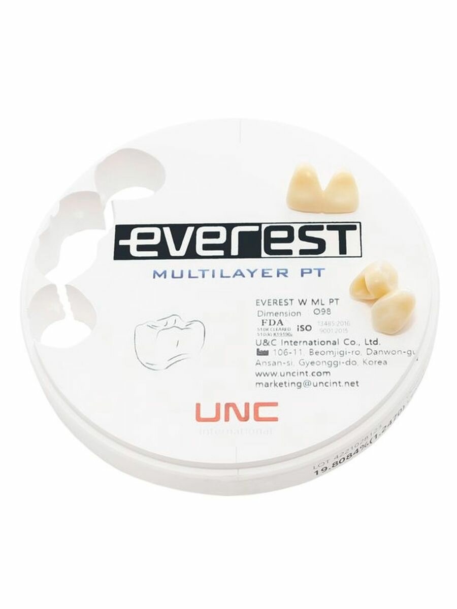 Диск циркониевый Everest Multilayer PT, многослойный, размер 98х20мм, оттенок C4, UNC Inc (Корея)