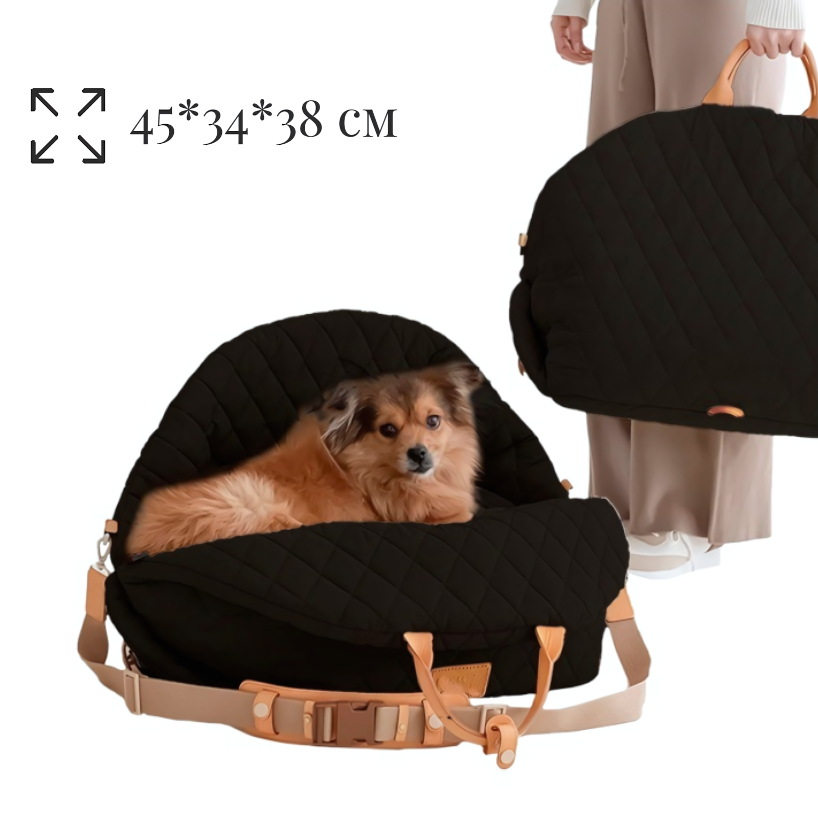 Автокресла для кошек и собак, сумки-переноски, черный цвет, размер 45*34*22см