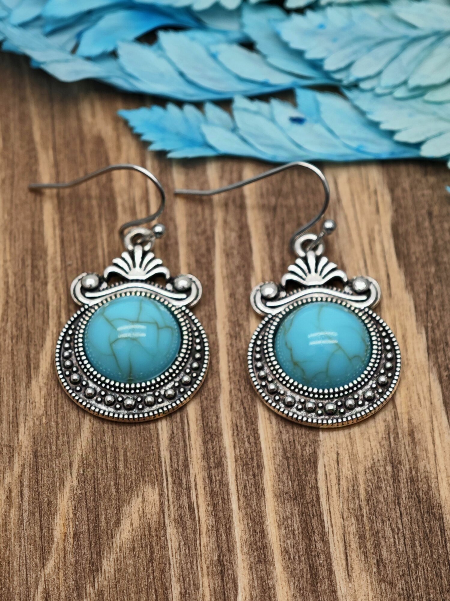 Серьги, бирюза синтетическая, эмаль