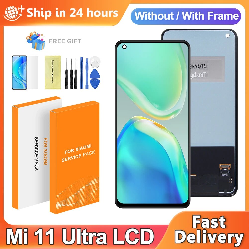 TFT для Xiaomi 11 Ultra M2102K1G M2102K1C ЖК-дисплей с цифровым преобразователем сенсорного экрана в сборе mi 11 ultra Замена экрана дисплея Black With Frame