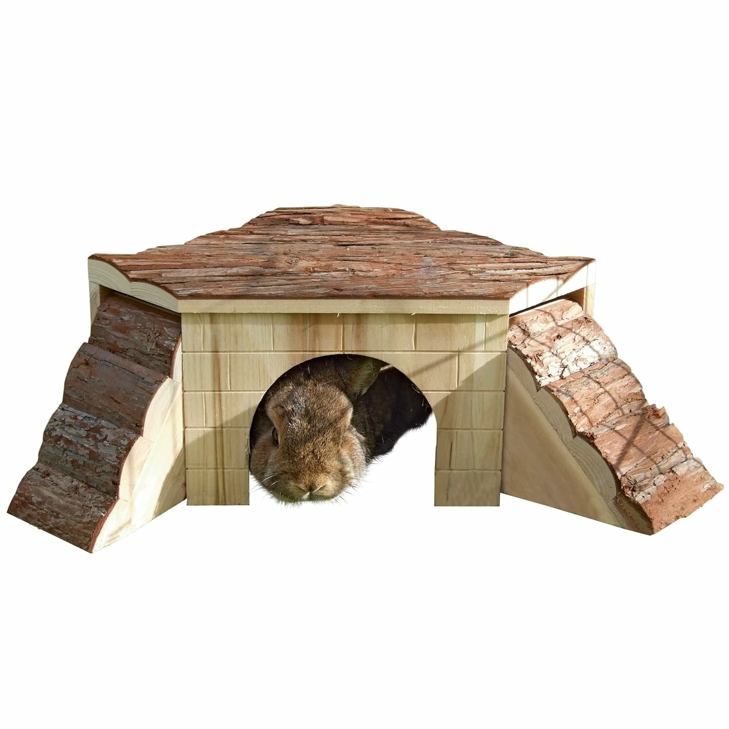 Домик с пандусами для грызунов, для кроликов из натурального дерева; Домик для грызунов и кроликов