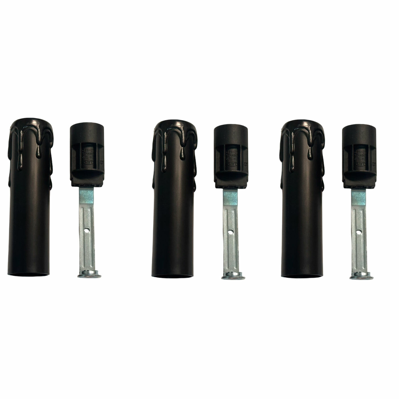 Патрон оплавленная свеча, (оплывшая свеча) Е14 для люстры в сборе, 100 мм, черный, Е14, 3 шт