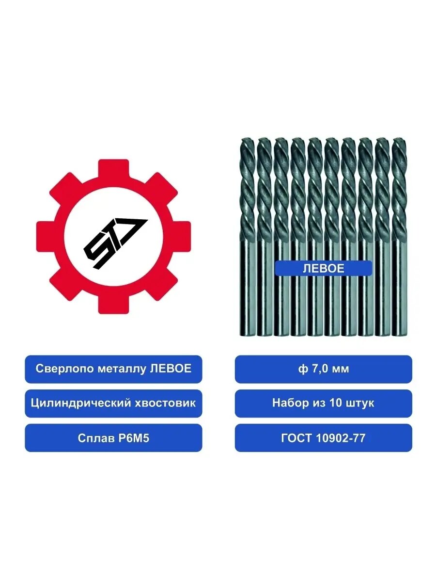 Сверло 7,0 ц/х лев набор из 10шт. Р6М5 STV