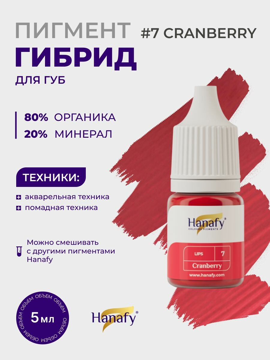 Пигмент для перманентного макияжа губ, №7 Cranberry от Hanafy