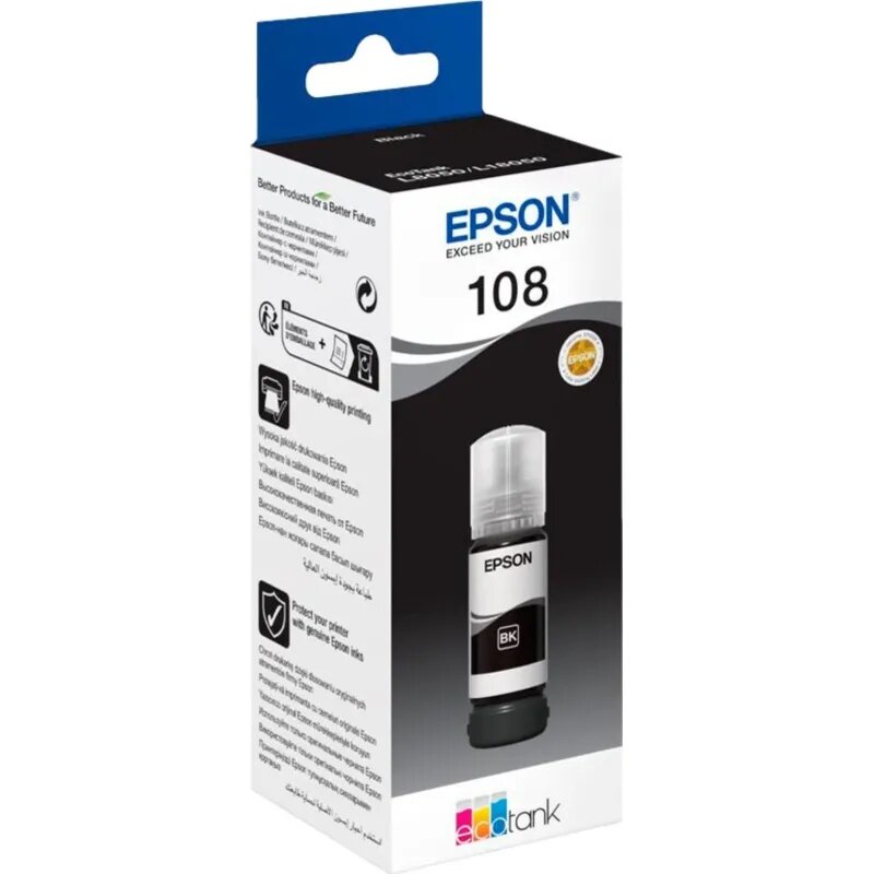 Чернила Epson 108 EcoTank Ink C13T09C14A для Epson L8050/L18050, Black 70ml 1921287