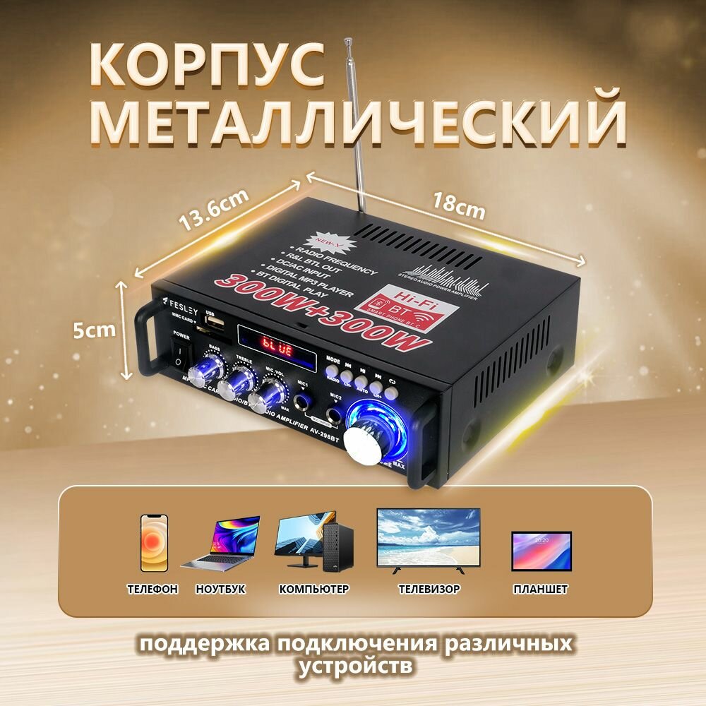 Усилитель Fesley 300Вт 2.1 | Для сабвуфера | Черный усилитель звука